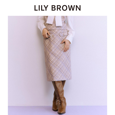 LILYBROWN高腰格纹直筒半身裙