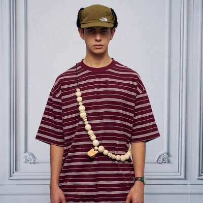 Unlimited Mote〔气球短袖〕空气层条纹抽绳气球日系廓形T恤