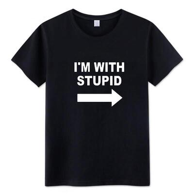 I'm with stupid短袖T恤我隔壁是笨蛋趣味幽默恶搞英文字印花衣服