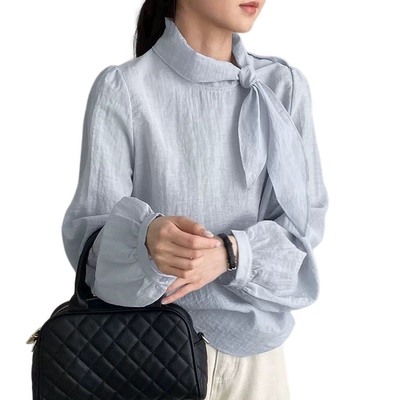 那末早春法式气质肌理感飘带衬衫女设计感通勤气质显瘦上衣