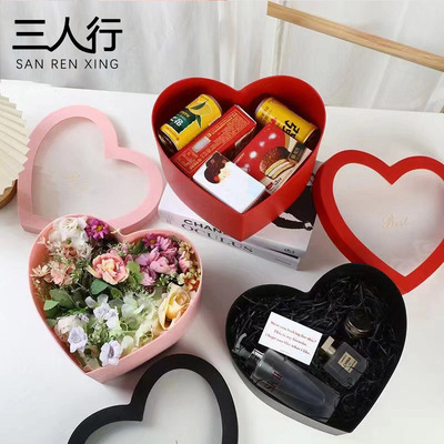 透明心形玫瑰花盒三人行
