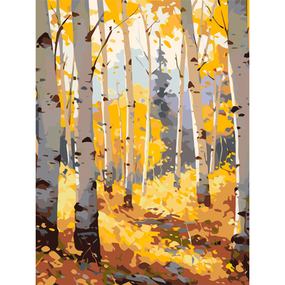 白桦林数字油画diy手绘