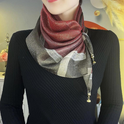 秋冬2025新款渐变金丝线磁扣围巾女百搭气质洋气丝巾保暖护颈方巾