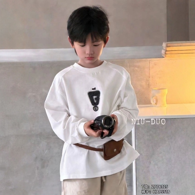 牛哆哆儿童T恤2026春季新款男童洋气打底衫青少年宽松潮长袖76325