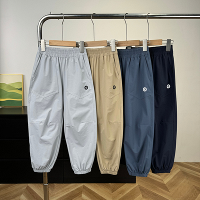 秋新款纯色儿童休闲裤男童女童松紧腰梭织束口裤中大童裤子2581