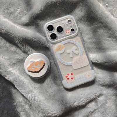 蓝色格纹蝴蝶结沙发牛角包手机壳