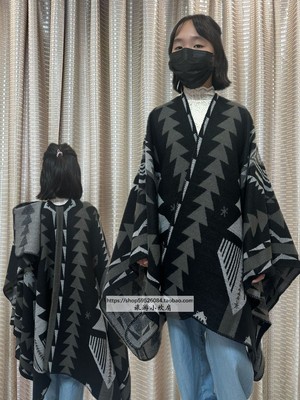 仿羊绒保暖提花女士披肩斗篷