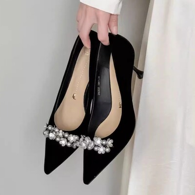 一代佳人26A3227金丝绒浅口细跟单鞋舒适百搭气质时尚高跟鞋