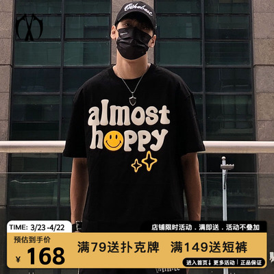 MIRACLEKILL2026新款almost happy笑脸发泡印花宽松休闲潮短袖T恤