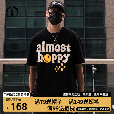 MIRACLEKILL2026新款almost happy笑脸发泡印花宽松休闲潮短袖T恤