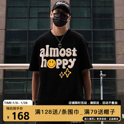 MIRACLEKILL2026新款almost happy笑脸发泡印花宽松休闲潮短袖T恤