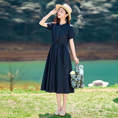夏新款时腰尚收修季身显瘦气质感色NI2910-0中长款连纯衣裙女