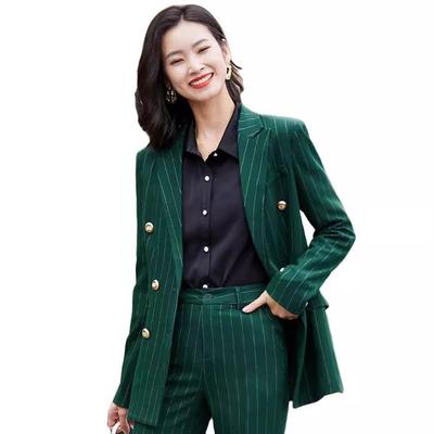 中长款蓝条YS20125绿纹小西装外套红女韩春秋新款版休闲英伦风职