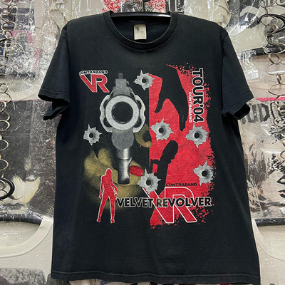 丝绒左轮乐队美式重磅棉短袖T恤