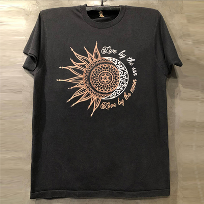 日与月美式重磅棉小领口短袖T恤