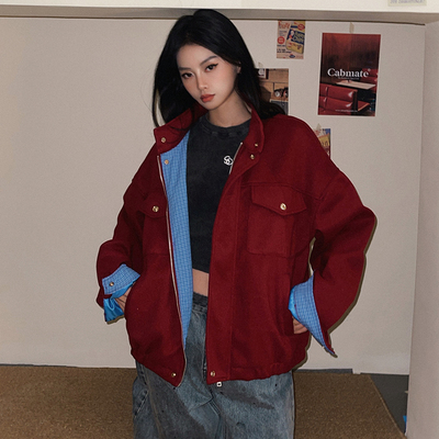 秋冬加厚圣诞红色短款宽松新年