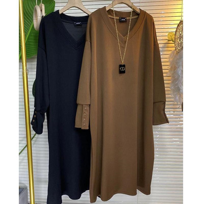 纯色长款韩版女装打底连衣裙秋冬