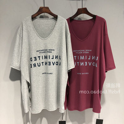 胖mm2-300斤大码V领遮肚上衣女