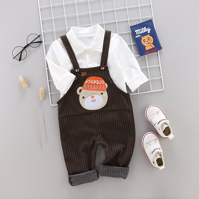 清仓处理婴儿春秋套装小童装韩版宝宝春装潮裤卫衣男童休闲背带裤