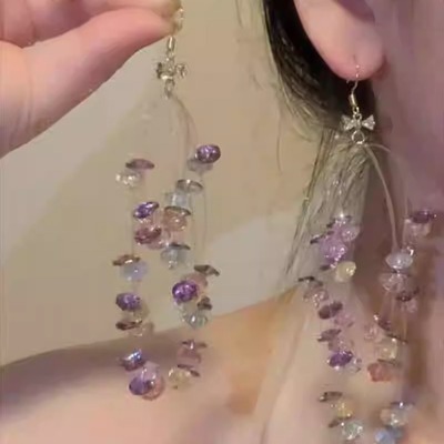 串珠吊坠彩色流苏耳钉