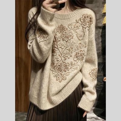 独特高端新中式国风毛衣女2025冬季新款爆款慵懒宽松超火针织上衣