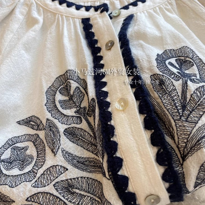 怒推！渠道货！！太重工了~定织高支棉刺绣民族风灯笼袖衬衫女