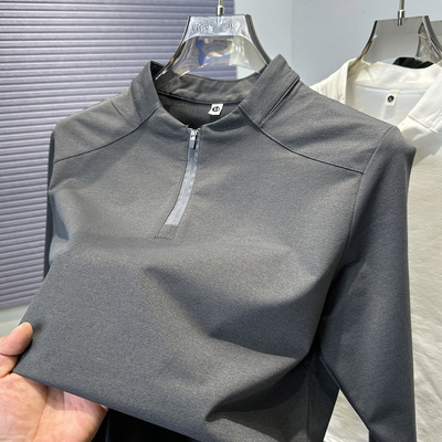 半拉链亨利领长袖t恤男