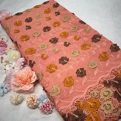 Cotton lace 5yards全水溶高档棉布3D立体绣手感舒适柔软棉布面料