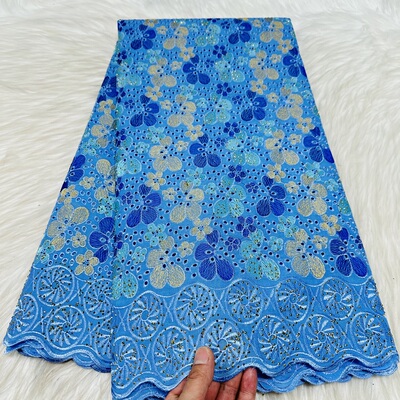 新款高品质纯棉刺绣花布烫钻面料女裙礼服辅料cotton lace 5yards