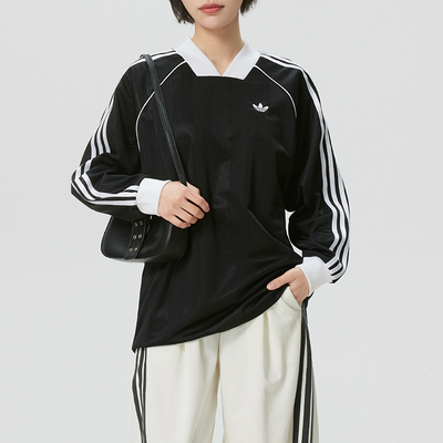 阿迪达斯三叶草黑色长袖T恤女装2026春季新款打底衫运动服KD2897