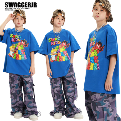 Swagger.JR街舞儿童潮服美式街头风字母印花T恤演出服宽松迷彩裤