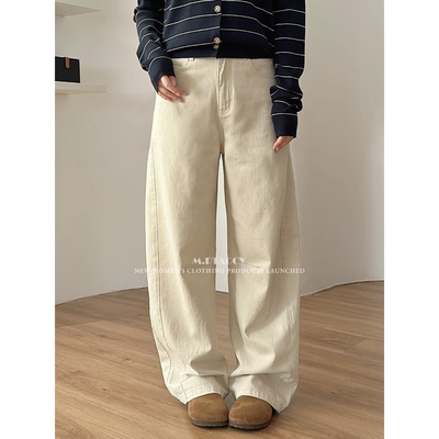 宽松弯刀裤质感纯棉白胚休闲裤