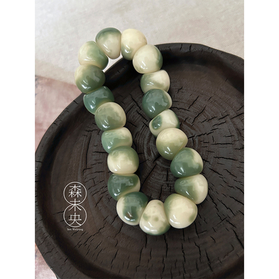 森未央 「青梅酒」14mm玉化蒜瓣大肠清新绿飘花菩提根手串