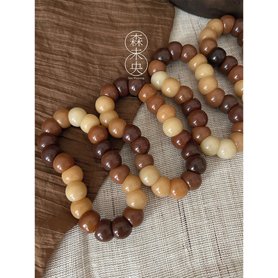 森未央「焦糖可可」14mm蒜瓣大肠风化渐变菩提根手串 菩提文玩