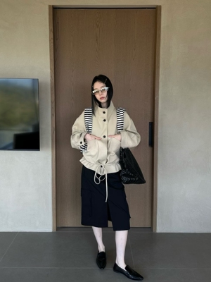 2026早春新款天丝棉立领短款外套女抽绳显瘦休闲夹克plant ale