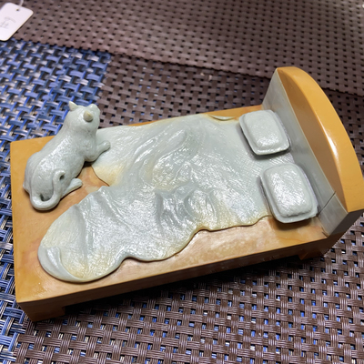 松花玉雕刻摆件精品小猫咪礼物一物一图收藏俏色巧雕情侣礼物