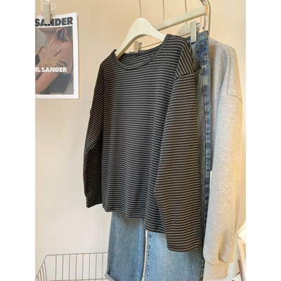 德绒磨毛条纹打底衫秋冬上衣