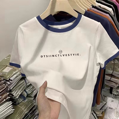 夏季纯棉圆领短袖显瘦T恤女