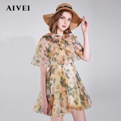 AIVEI/艾薇高腰雪纺连衣