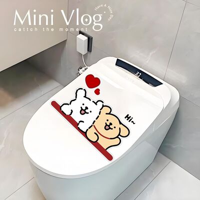 新款Hi小狗卫生间马桶贴纸卡通结婚装饰高级浪漫浴室防水贴画遮丑