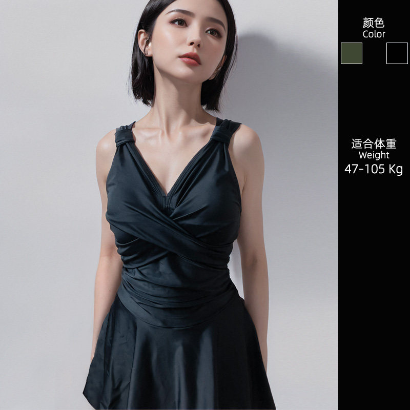 微胖女孩保守连体泳衣女大码胖MM遮肉200斤裙式平角裤泡温泉大胸