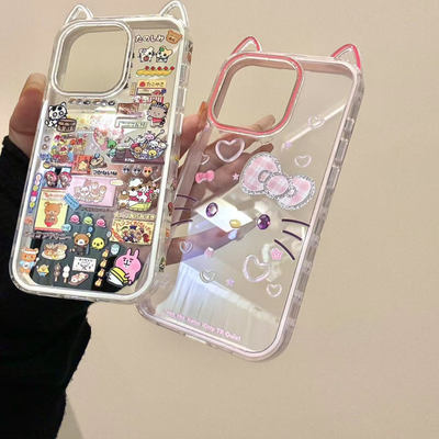 立体猫耳轻松熊寿司丸子猫咪表情适用iphone16proma苹果15p手机壳满满少女心软萌甜美童趣