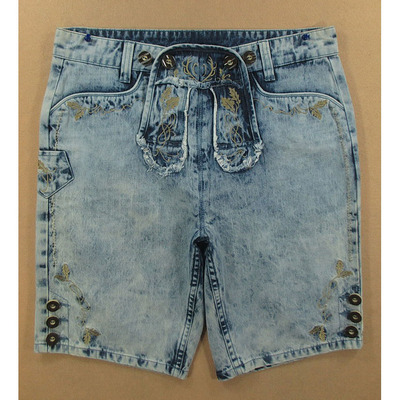 牛仔中裤33码绣花护片高腰外单