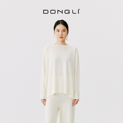 东黎小山羊绒圆领宽松纯色套衫