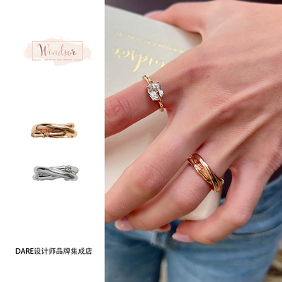 Dare买手店 LHwindsor温莎珠宝竹节交叉双层戒指金色欧美复古原创