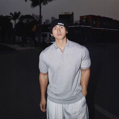 针织复古翻领短袖男拼色时尚衫 polot恤新款夏季黑白条纹男士修身