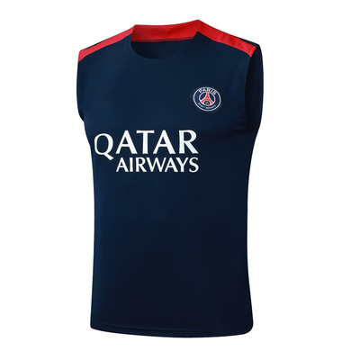 巴黎无袖球衣足球服背心训练服宝蓝色速干休闲2526新款运动健身服