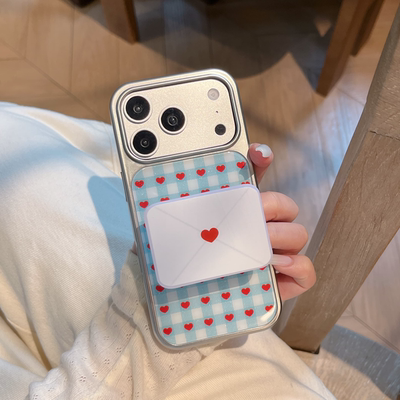 ins风爱心格纹鎏金防摔手机壳