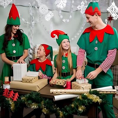 圣诞节儿童成人演出服 绿色小精灵cosplay亲子装派对服角色扮演服