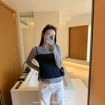 十三行【KAPOK】秋上新！韩系撞色假两件百搭显瘦长袖T恤女61067